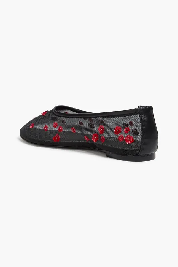 Staud Alba Embellished Mesh Ballet Flats - Black