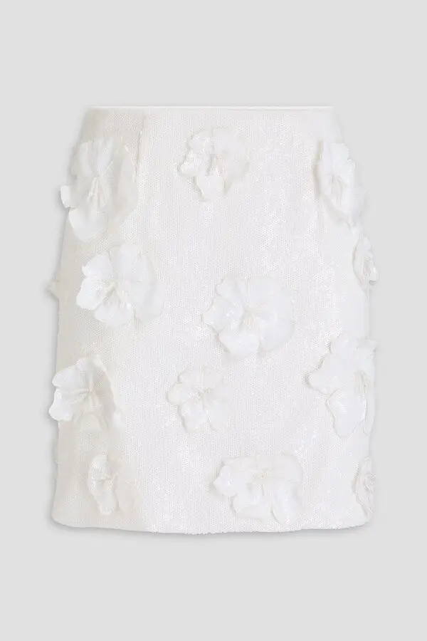 ROTATE BY BIRGER CHRISTENSEN Embellished Floral Tulle Mini Skirt - Off-white