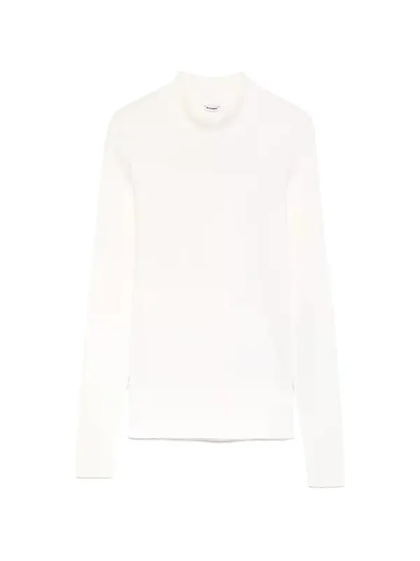 JIL SANDER Ribbed Mock Neck Long Sleeve Sweater - White