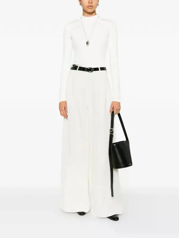 JIL SANDER Ribbed Mock Neck Long Sleeve Sweater - White