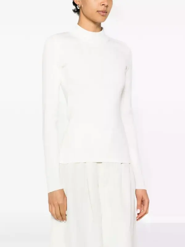 JIL SANDER Ribbed Mock Neck Long Sleeve Sweater - White