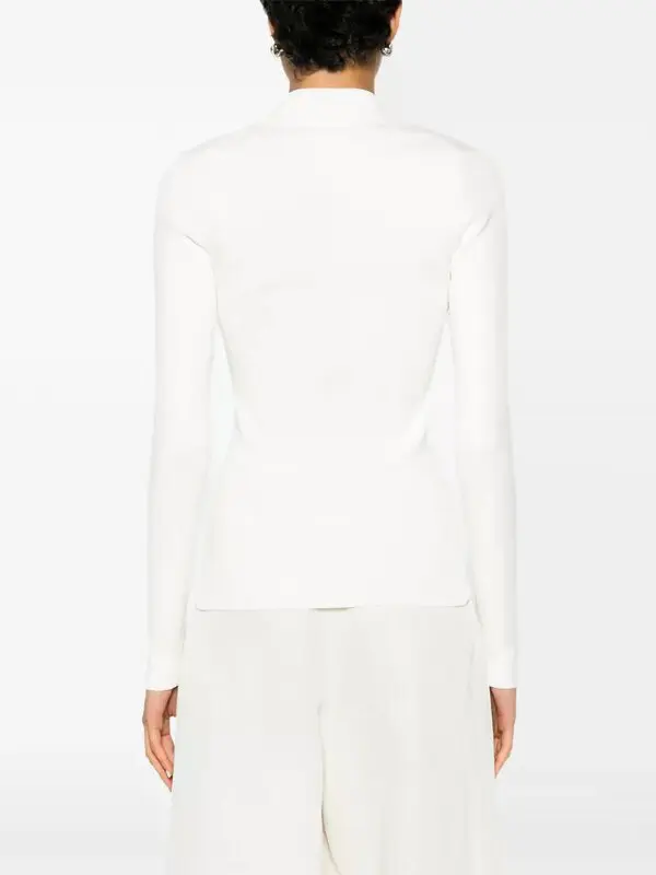 JIL SANDER Ribbed Mock Neck Long Sleeve Sweater - White