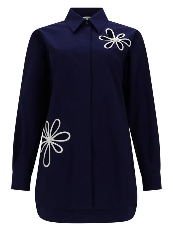 Fendi Cotton Poplin Shirt With Floral Appliqu