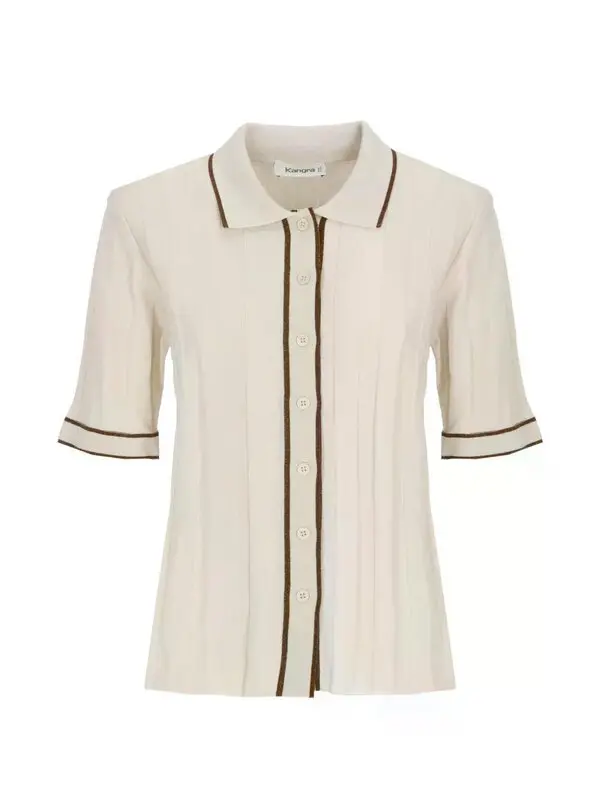 KANGRA Ribbed Knit Contrast Trim Polo Shirt