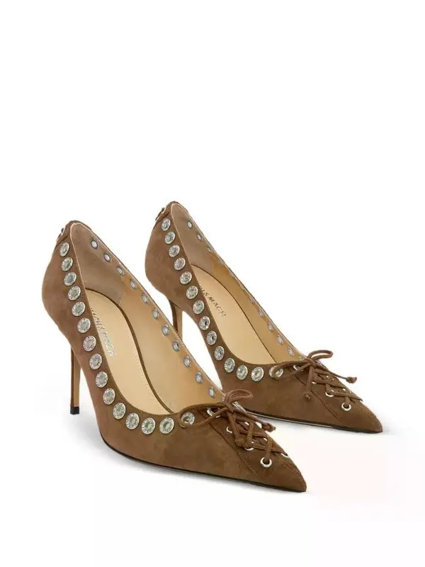 Mach & Mach Crystal-embellished Suede Lace-up Pumps