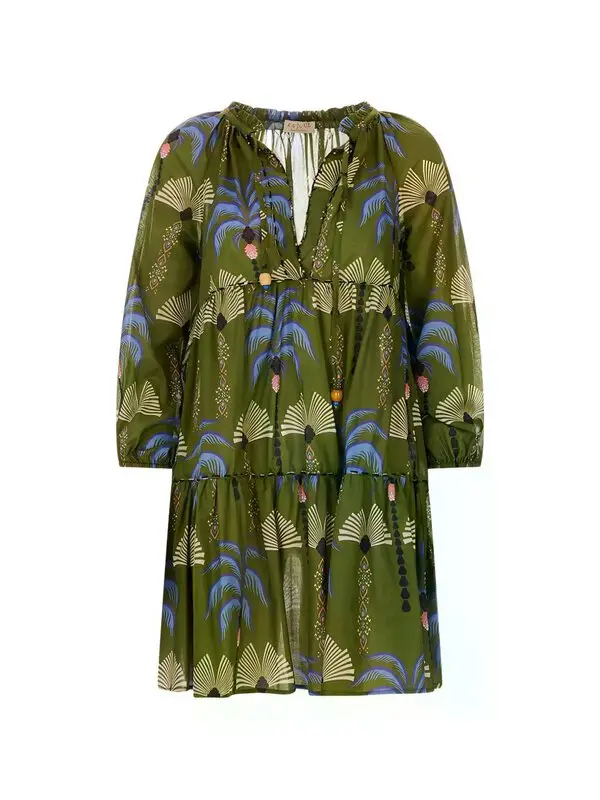 Anjuna Clara Kaftan Dress Tropical Print - Green