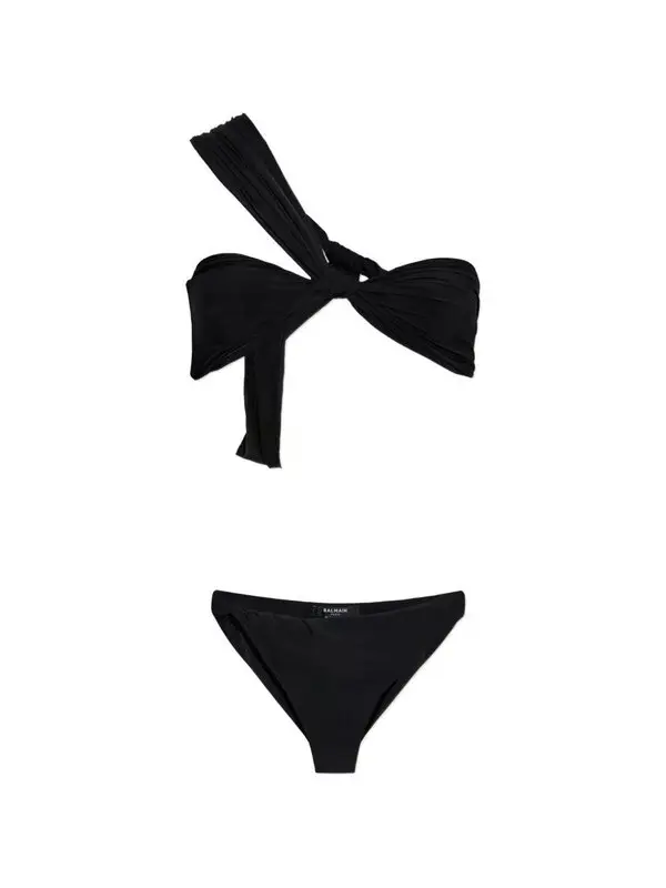 Balmain One-shoulder Knotted Bikini - Black
