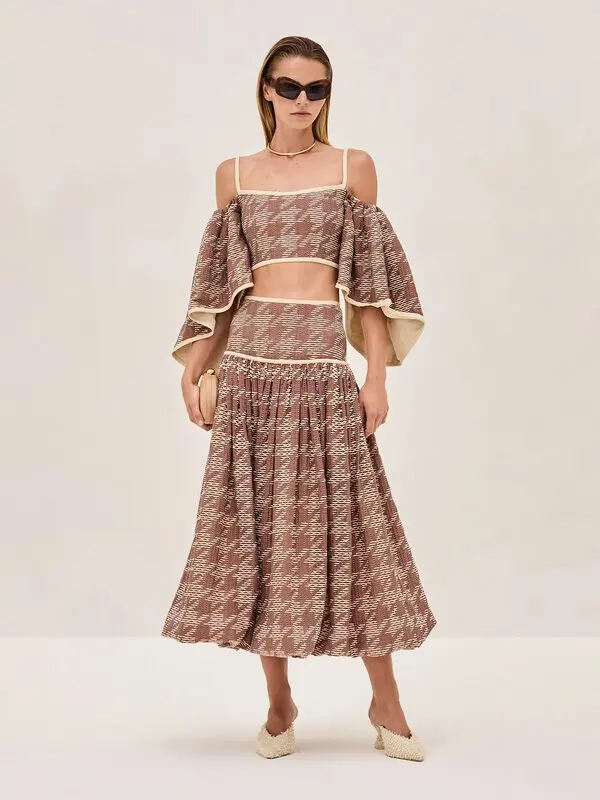Alexis Alvar Cold-shoulder Bell Sleeve Woven Top