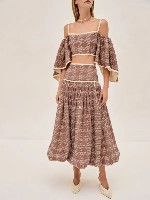 Alexis Alvar Cold-shoulder Bell Sleeve Woven Top