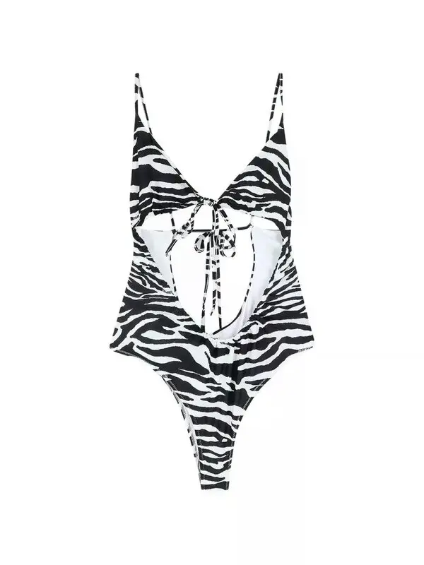 Attico Zebra-print Swimsuit - Black