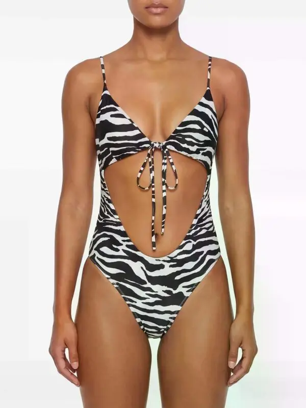 Attico Zebra Print Cut-out One-piece Swimsuit