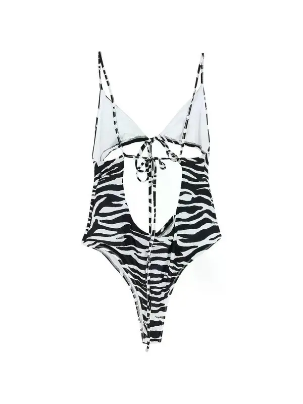 Attico Zebra Print Cut-out One-piece Swimsuit