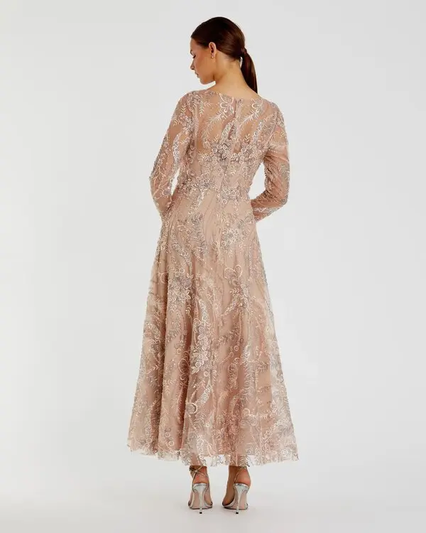 Mac Duggal Embroidered Long Sleeve Midi Dress