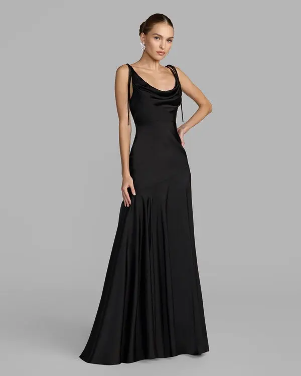 Mac Duggal Charmeuse Gown With Cowl Neckline And Tie Straps - Black