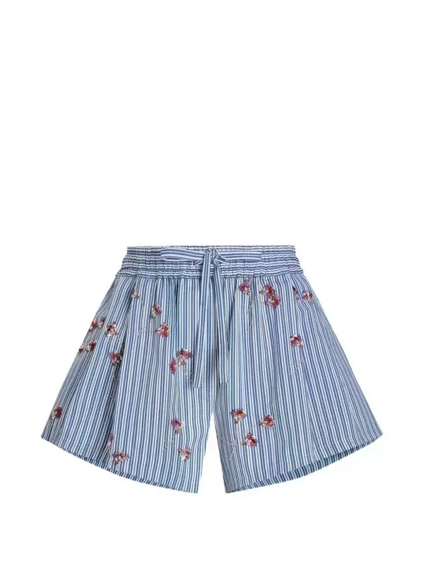 Dolce & Gabbana Crystal Flower-print Cotton Shorts - Blue