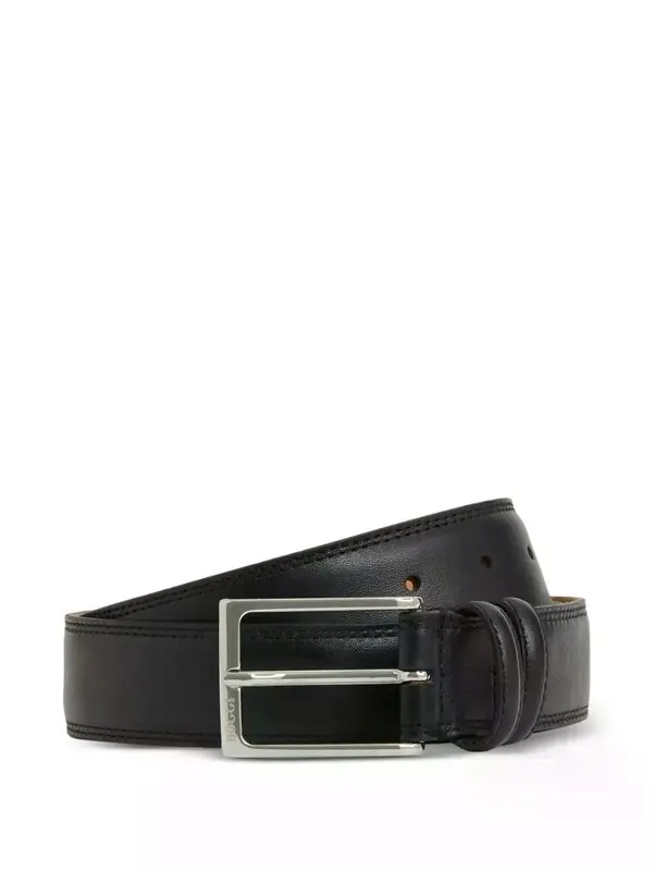 Boggi Milano Double-stitched Logo Buckle Belt - Black