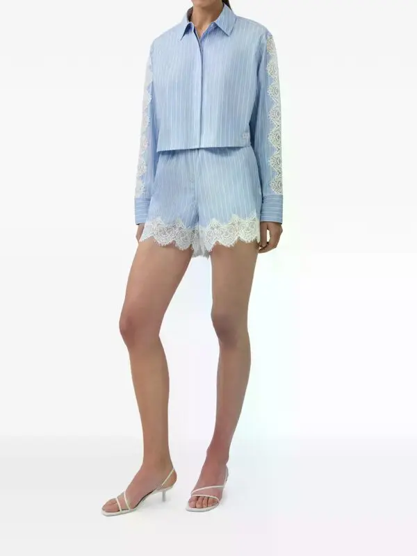Simkhai Emmie Striped Lace-trimmed Shorts - Blue