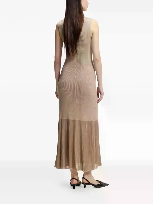Hugo Ribbed Knit Sleeveless Maxi Dress With Gold-tone Logo Plaque