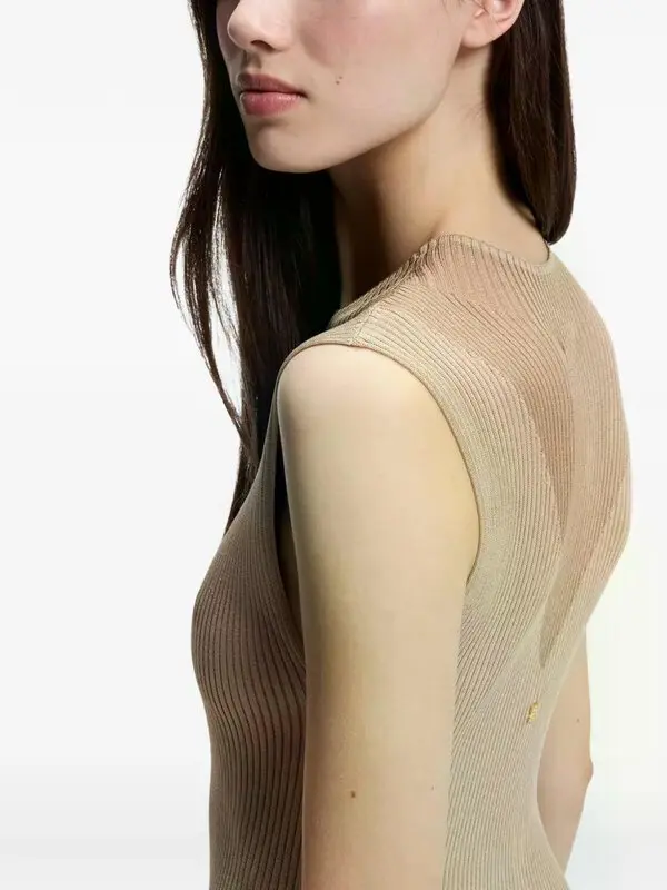 Hugo Ribbed Knit Sleeveless Maxi Dress With Gold-tone Logo Plaque