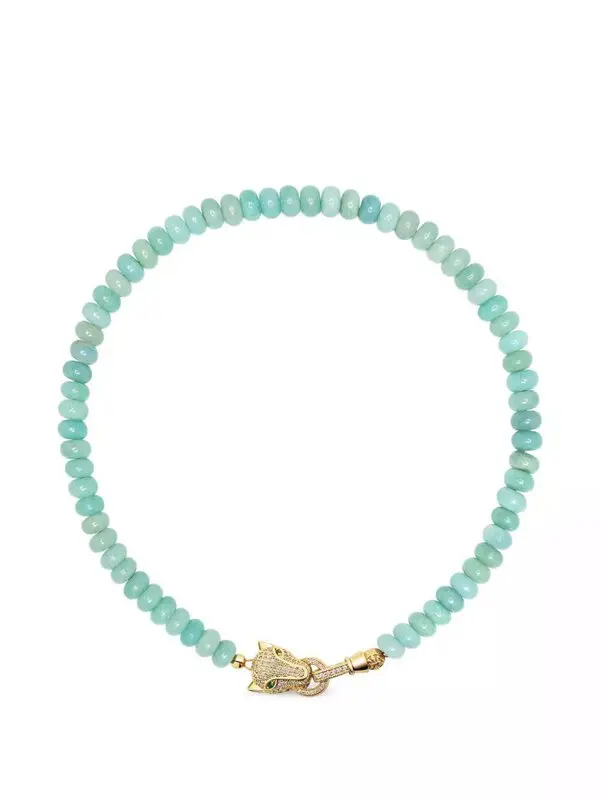 NIALAYA JEWELRY Panther Charm Amazonite Necklace - Gold