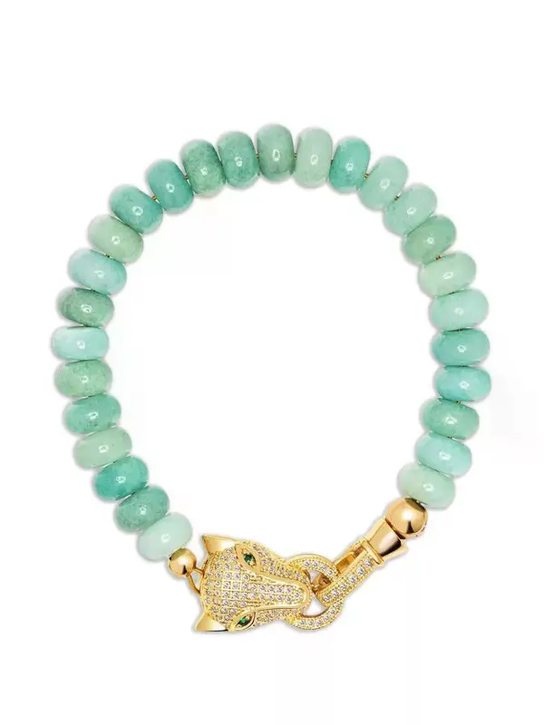NIALAYA JEWELRY Panther Head Amazonite Bead Bracelet - Gold