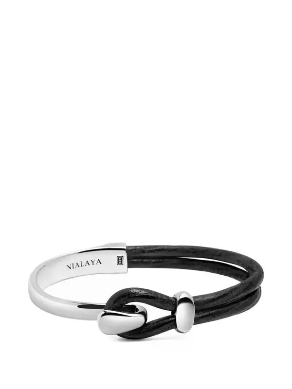 NIALAYA JEWELRY Sterling And Black Leather Double-strap Hook Bracelet - Silver