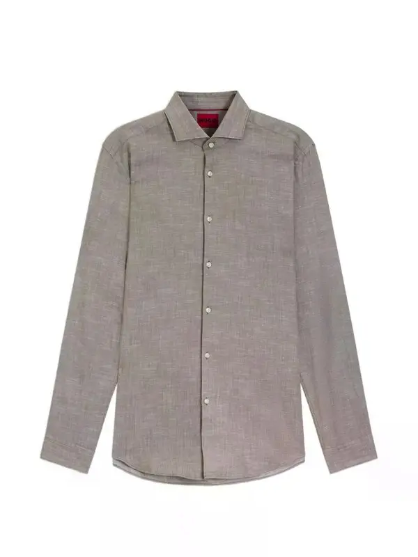 Hugo Slub-texture Long-sleeve Shirt - Grey