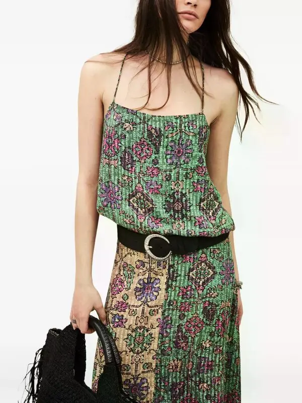 Ba&sh Pamela Geometric Print Crossover Strap Top