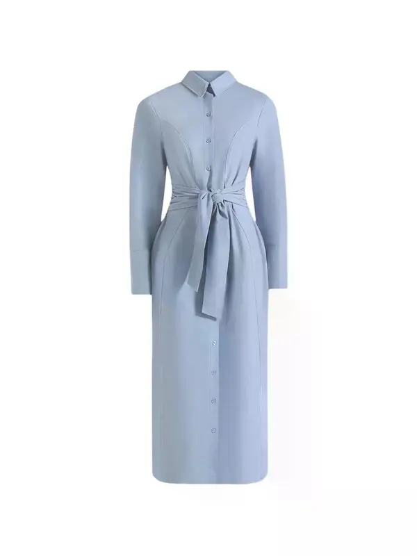 Manière De Voir Linen Midi Shirt Dress With Tie Waist - Blue