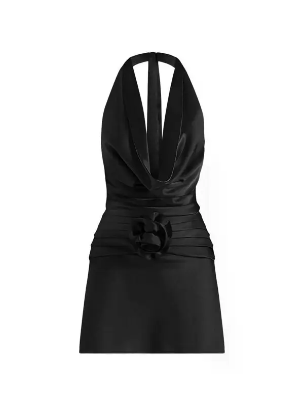 Manière De Voir Christelle Cowl Halter Open Back Rosette Mini Dress - Black