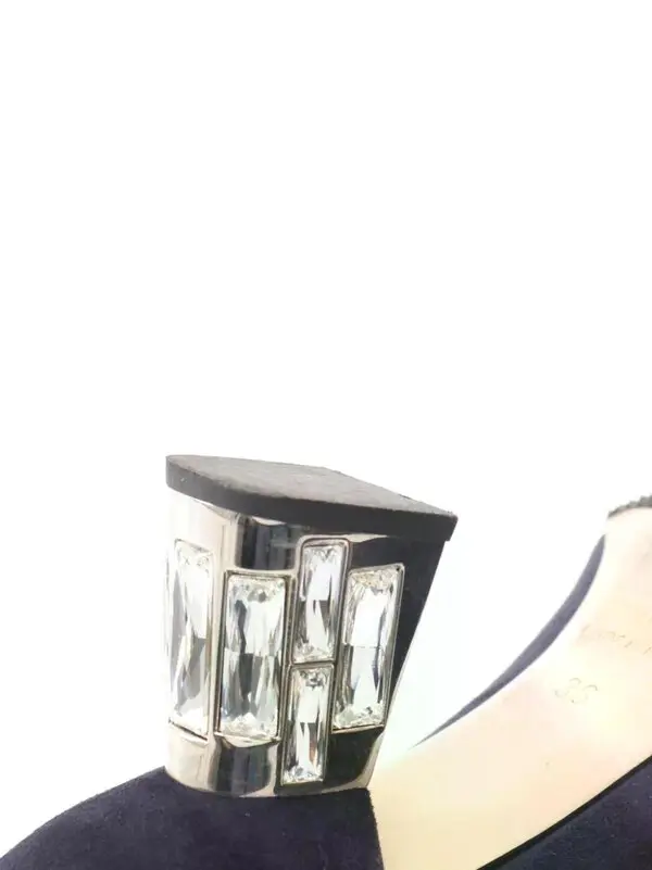 Miu Miu Navy Suede Jewel-embellished Block Heel Pumps