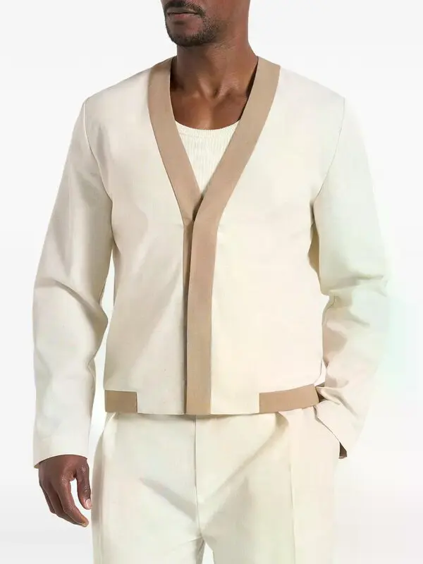 Manière De Voir Natural Cardigan With Contrast Placket - Neutrals