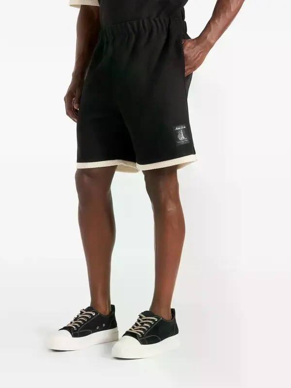 Manière De Voir Crochet Knit Shorts With Contrast Hem - Black