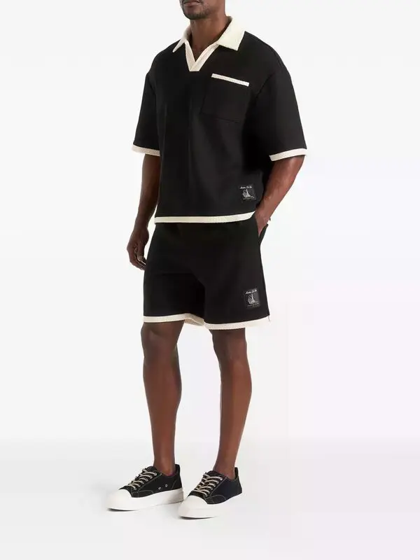 Manière De Voir Crochet Knit Shorts With Contrast Hem - Black