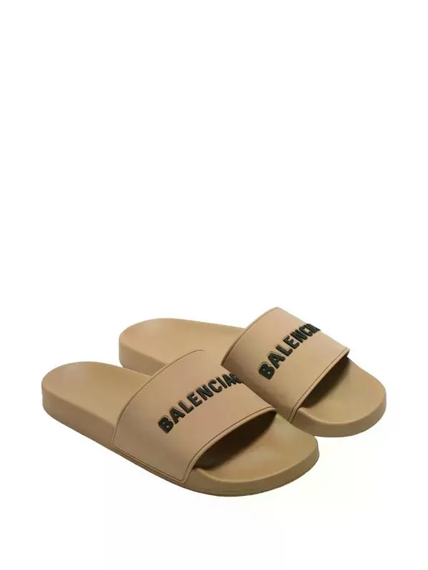Balenciaga Pool Logo Slide Sandals - Neutrals