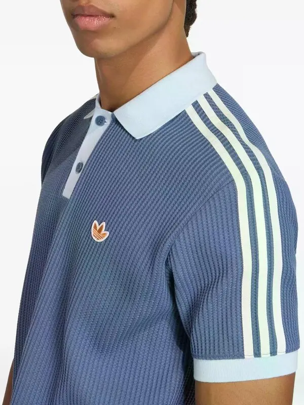 Adidas Waffle-knit Logo-patch Polo Shirt - Blue