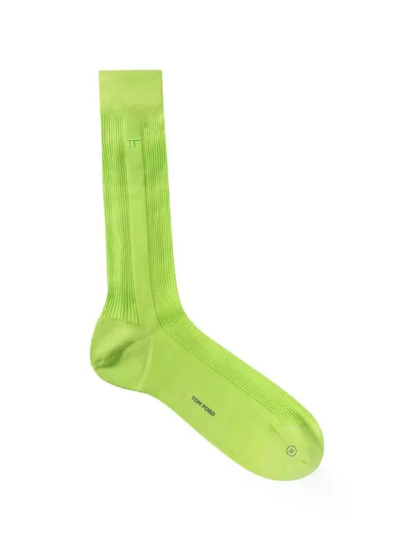 TOM FORD Ribbed Crew Socks With Embroidered Logo - Green