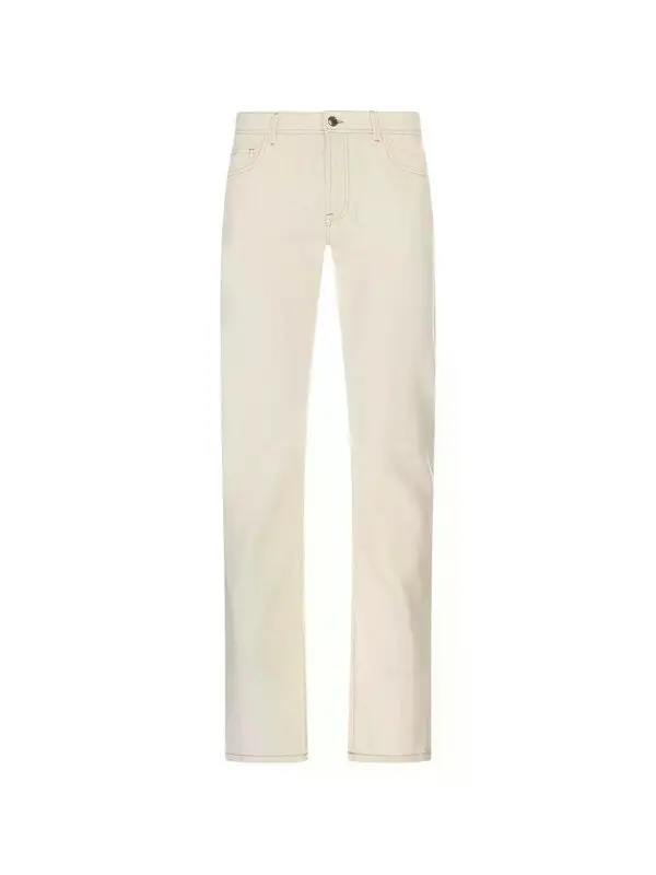 Canali Logo Patch Straight Leg Jeans - Neutrals