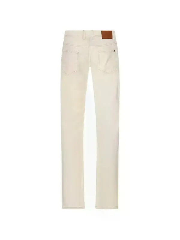 Canali Logo Patch Straight Leg Jeans - Neutrals