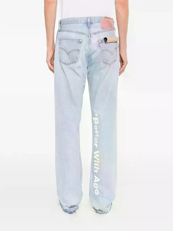BETTER WITH AGE Logo Print Raw Edge Hem Jeans
