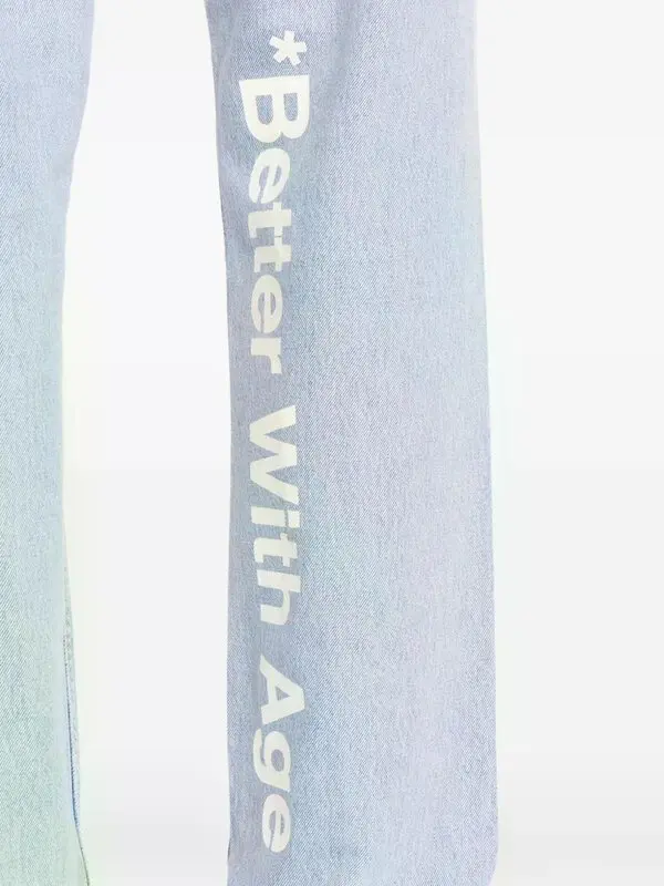 BETTER WITH AGE Logo Print Raw Edge Hem Jeans