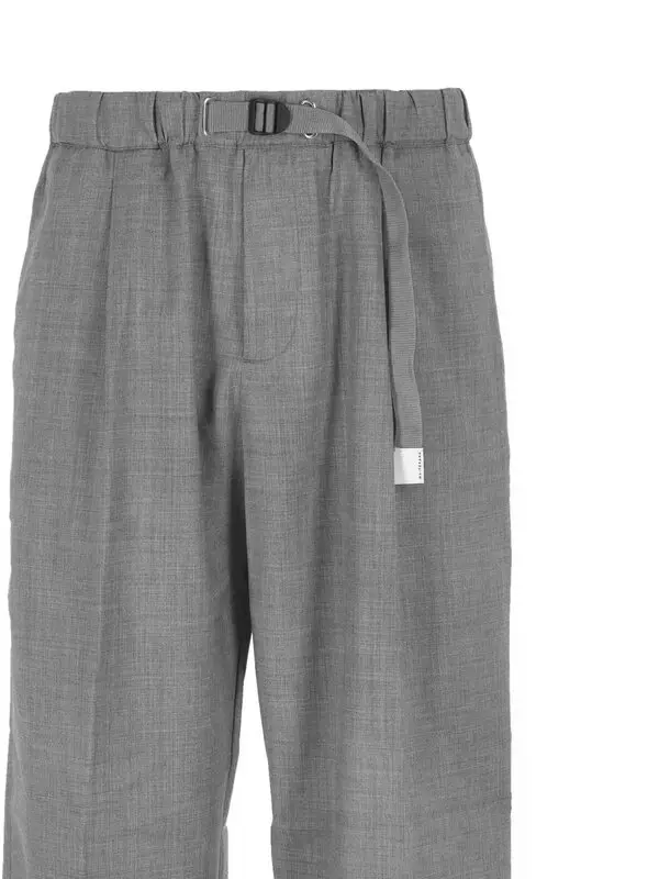 WHITE SAND Belted Pleated Trousers - Grey