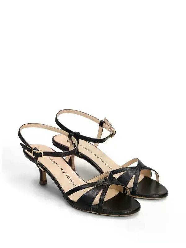 FABIO RUSCONI Criss-cross Kitten-heel Sandals - Black