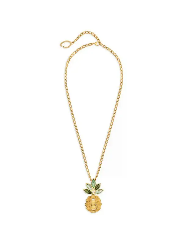 Oscar De La Renta Pineapple Crystal Leaf Pendant Necklace - Gold