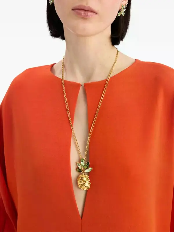 Oscar De La Renta Pineapple Crystal Leaf Pendant Necklace