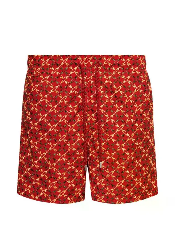 Vilebrequin Embroidered Homard Pixel Printed Swim Shorts - Red