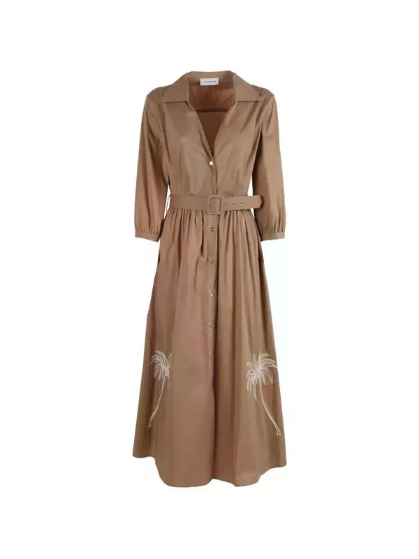 SHIRTAPORTER Embroidered Belted Shirt Dress - Neutrals