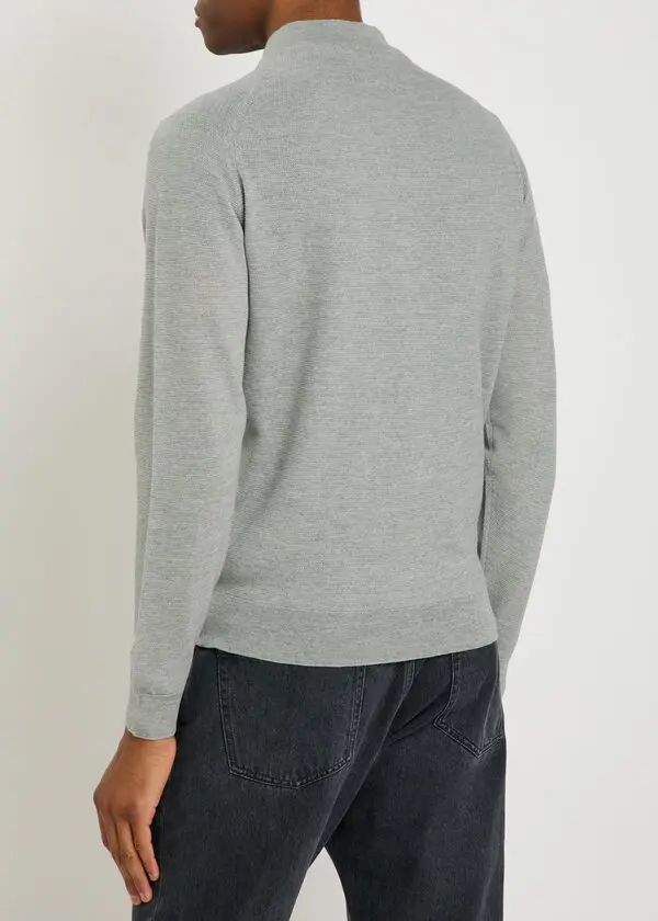 John Smedley Fine-knit Merino Wool Bomber Jacket - Grey