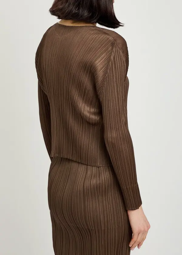 Issey Miyake V" Neck Pleated Cardigan - Brown