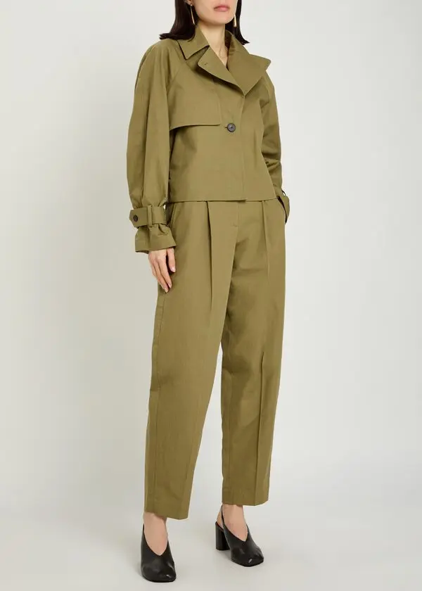 JOSEPH Cotton Trench Jacket With Belted Cuffs And Notched Lapel - Green